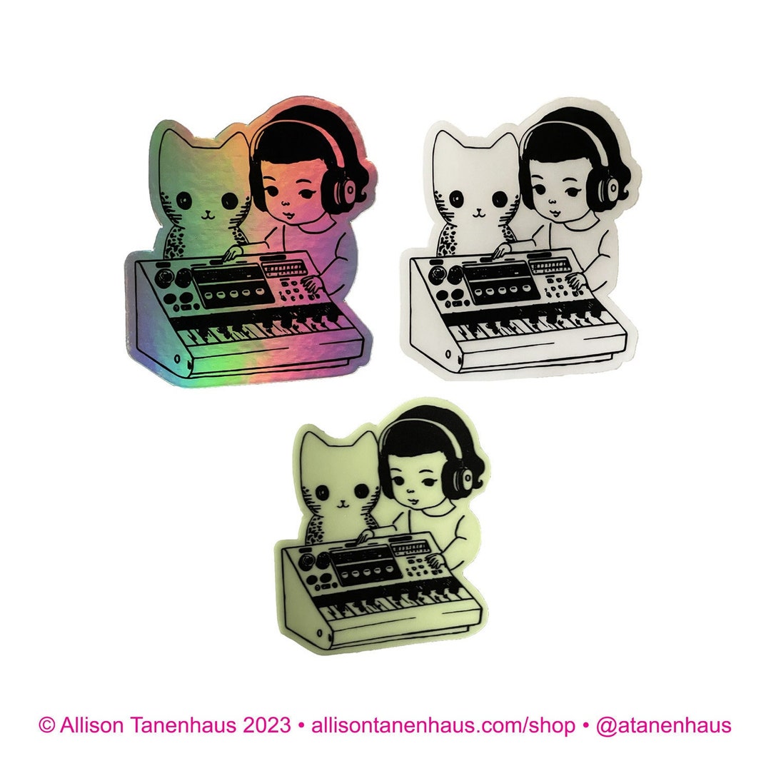 Analog Synth Girl Cat Sticker. Combo Pack • Vinyl Kitty Sticker. Cat ...