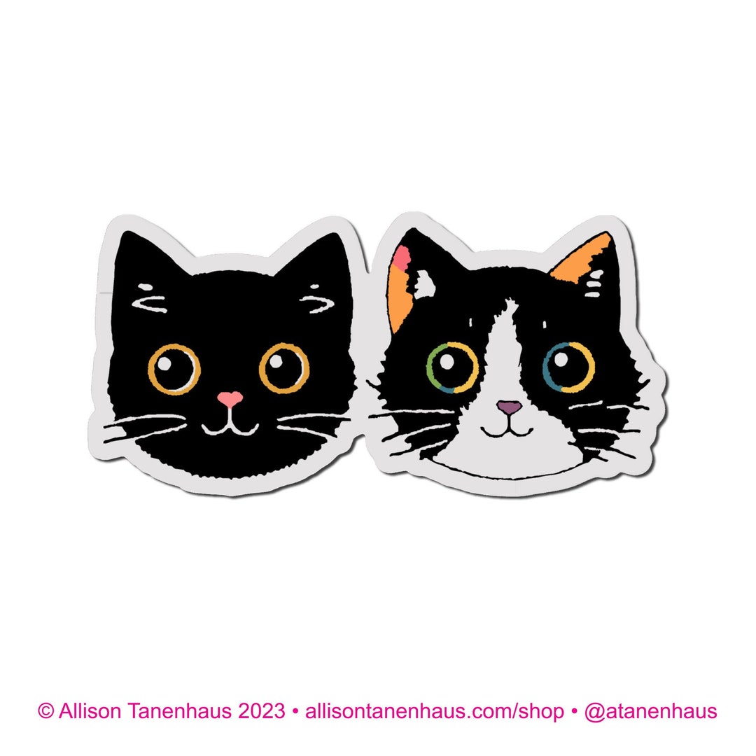 Clear Black and White Cat Friends Sticker. Vinyl Kitty Sticker. Cat ...