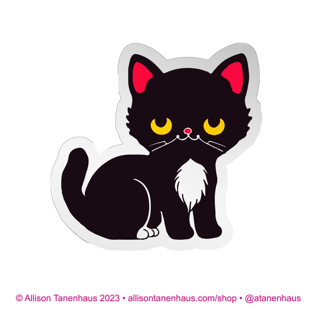 Silver Black and White Cat Sticker. Vinyl Kitty Sticker. Cat Laptop ...