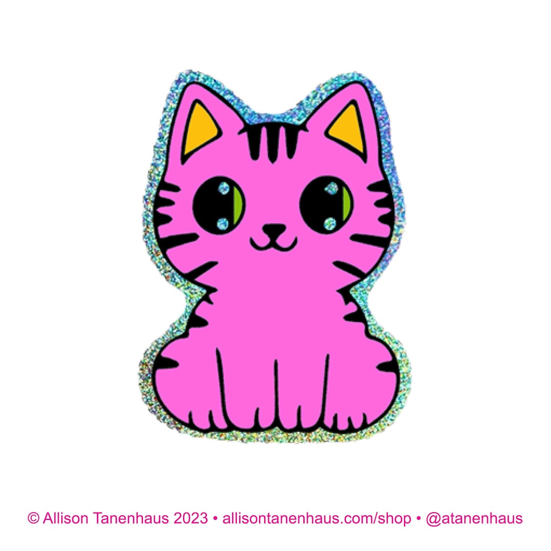 Pink Glitter Cat. Vinyl Kitty Sticker. Cat Laptop Sticker. Car Cat ...