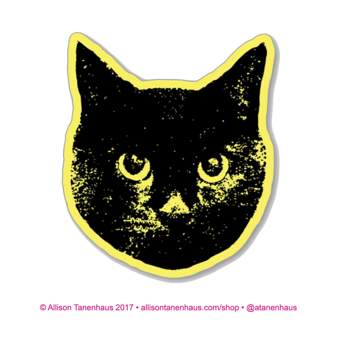 Yellow Black Cat Sticker. Vinyl Kitty Sticker. Cat Laptop Sticker. Cat ...