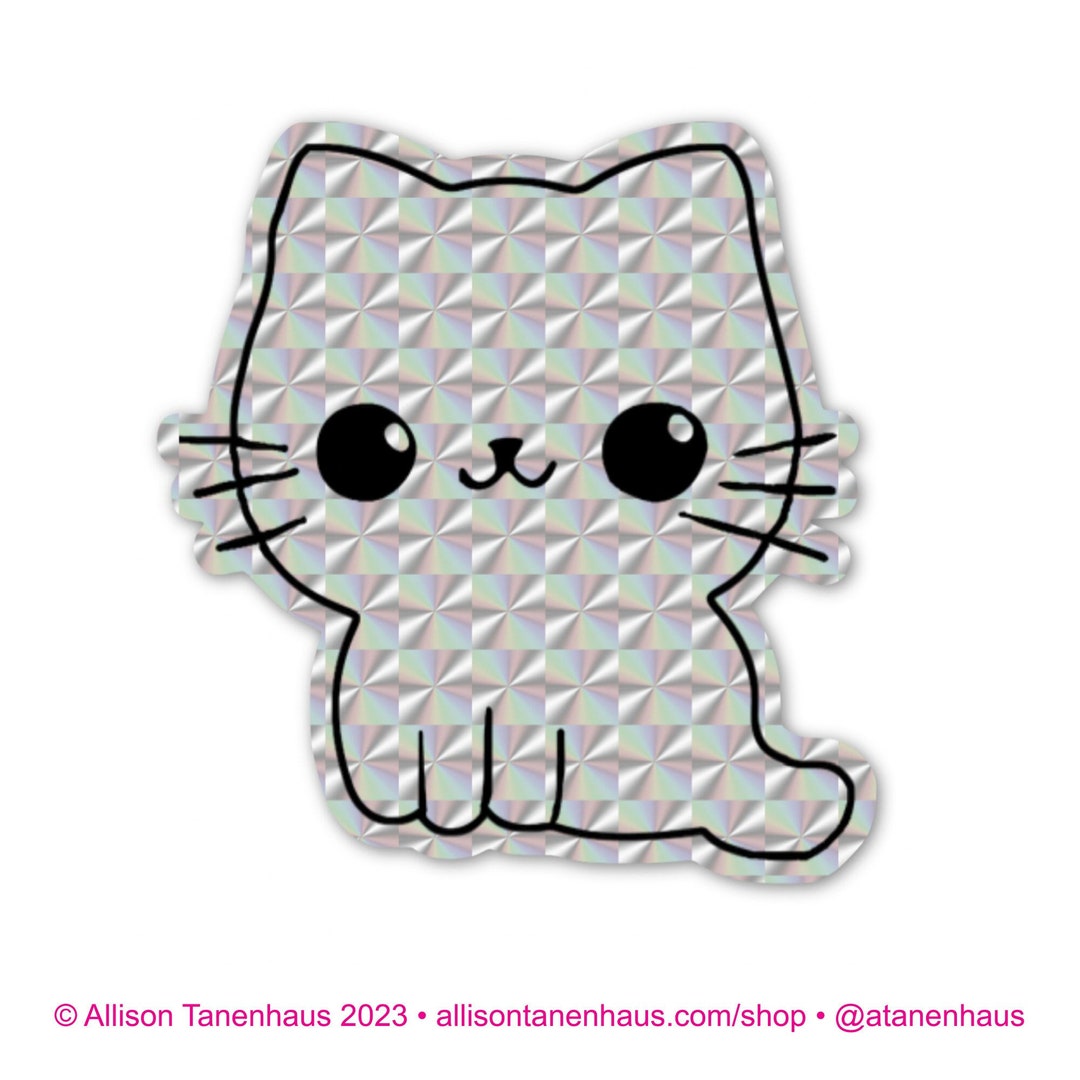 Prismatic Cat Drawing Sticker. Vinyl Kitty Sticker. Cat Laptop Sticker ...