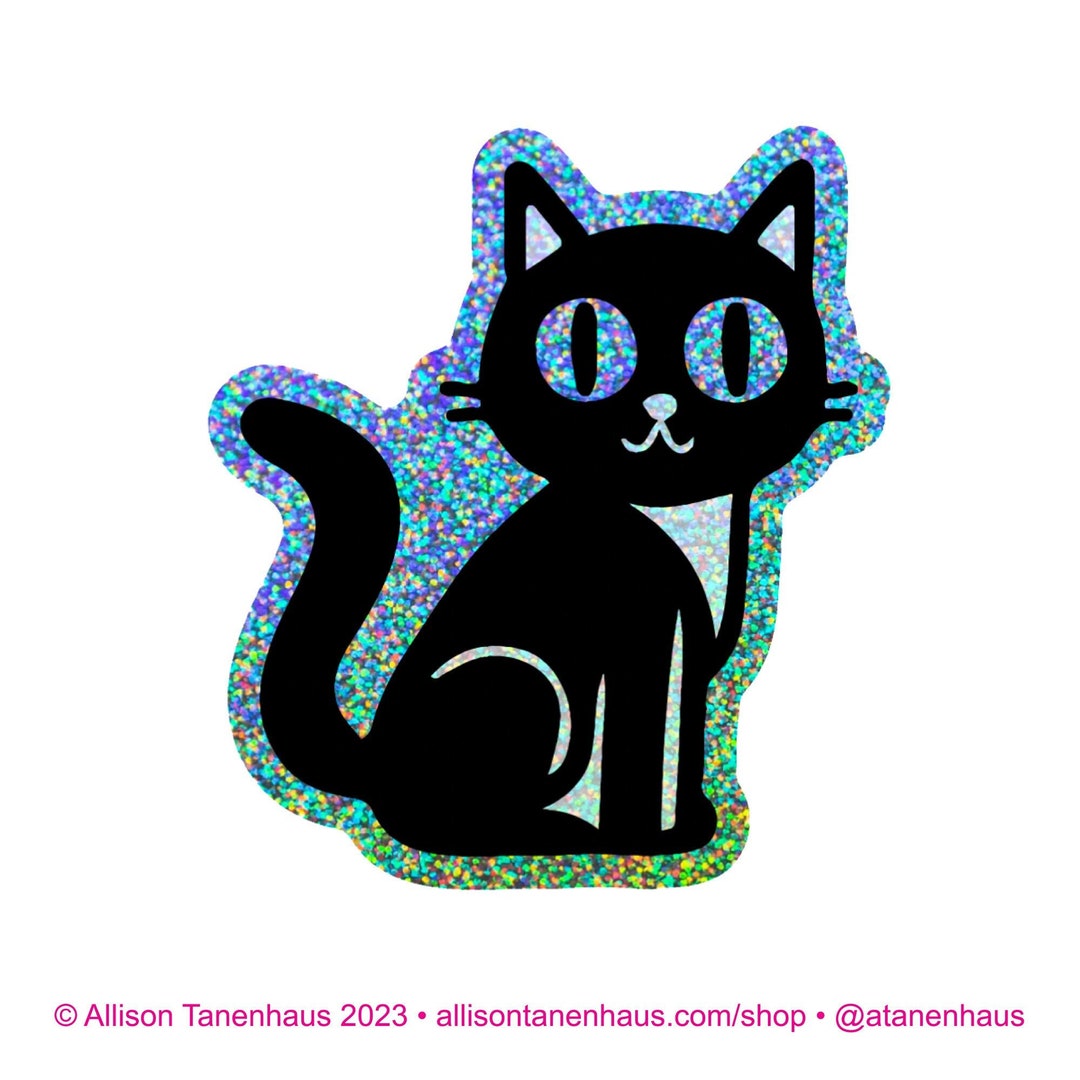 Glitter Black and White Cat. Vinyl Kitty Sticker. Cat Laptop Sticker ...
