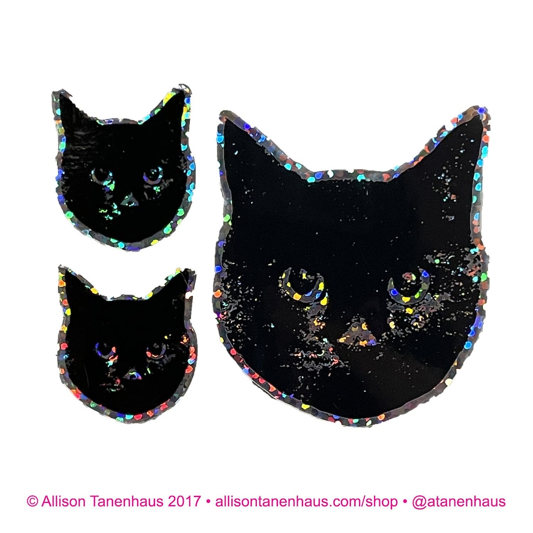 Glitter Rainbow Black Cats. Vinyl Cat Stickers. Cat Laptop Sticker. Cat ...