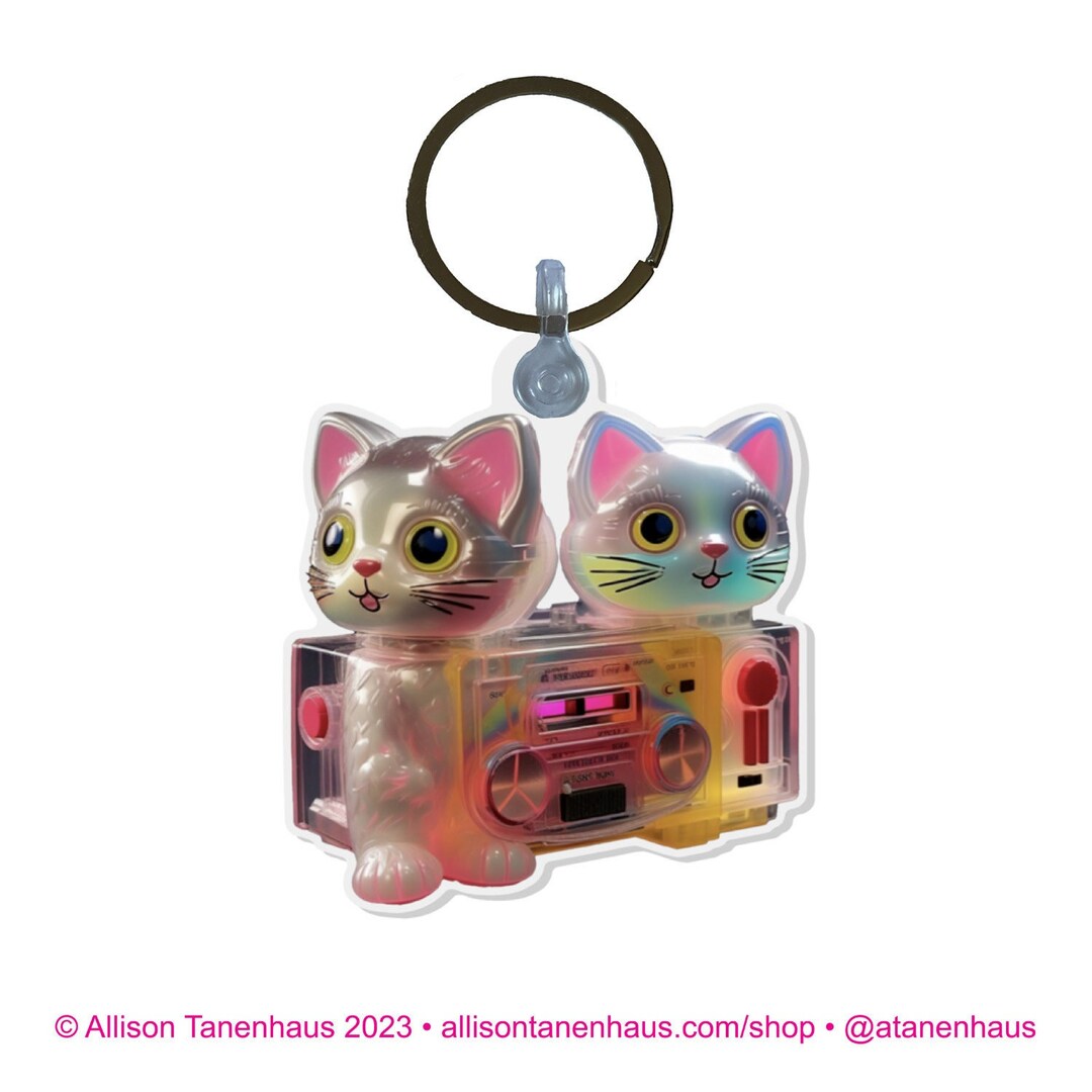 Acrylic Cat Keychain. Boombox Cat Charm. Collectible Plastic Keychain ...