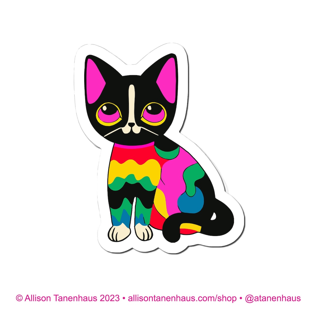 Midcentury Vintage Calico Cat Toy Sticker. Vinyl Kitty Sticker. Cat ...