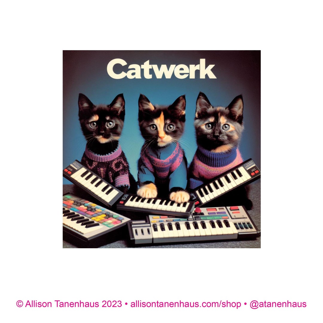 Electronic Synth Cats Sticker. Vinyl Kitty Sticker. Tortie Black Cat ...