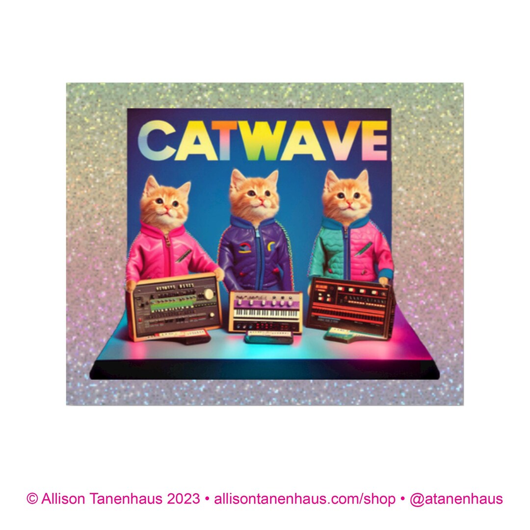 Glitter Synth Cat Sticker. Vinyl Kitty Sticker. Cat Laptop Sticker. Cat ...
