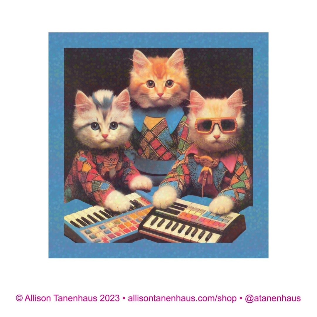 Electronic Synth Cats Sticker. Glitter Kitty Sticker. Orange Cat Laptop ...