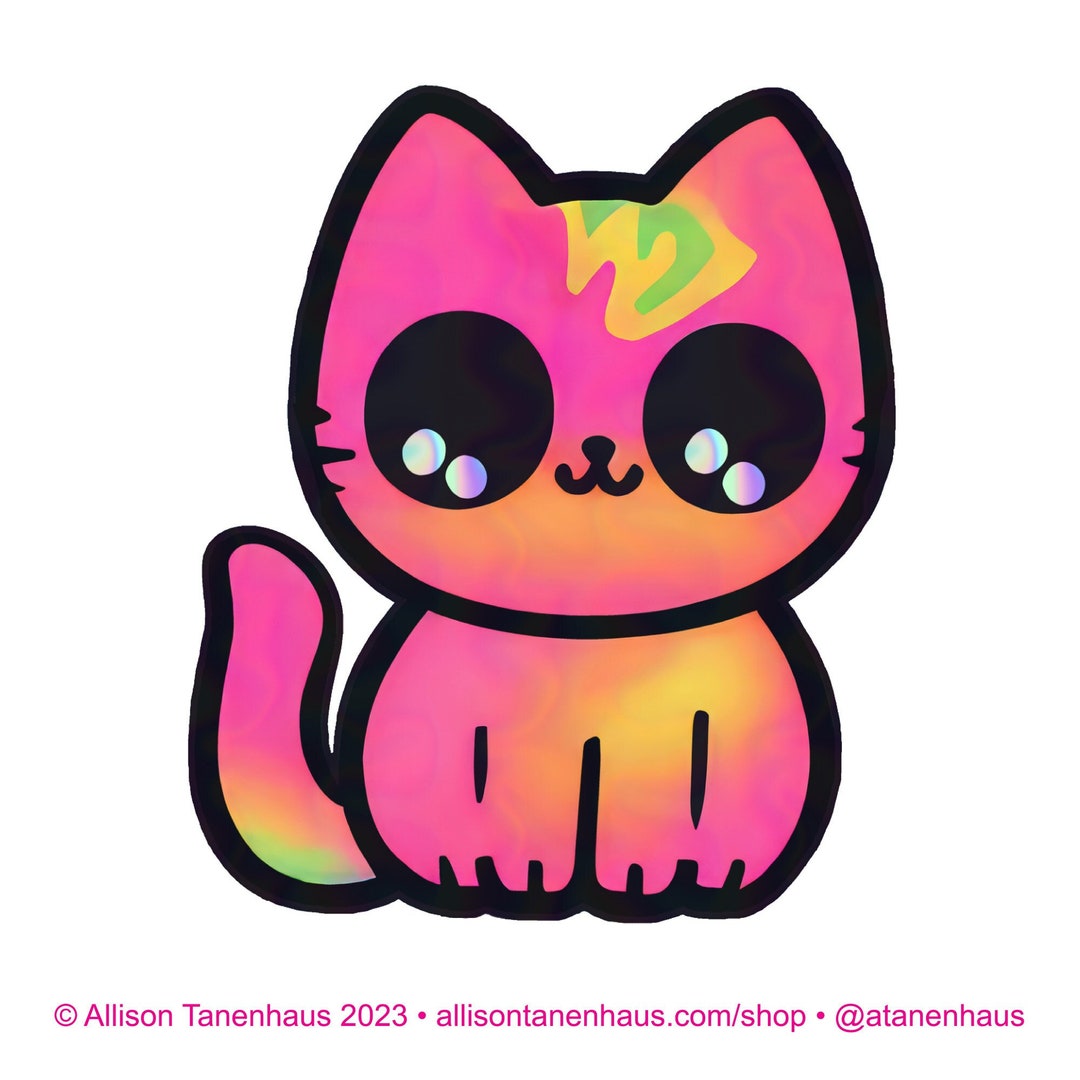 Holographic Pink Cat Sticker. Kitty Sticker. Cat Laptop Sticker. Cat ...