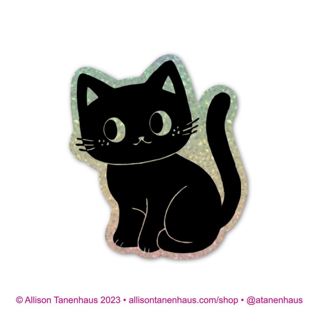 Glitter Mini Black Cat Sticker. Vinyl Kitty Sticker. Cat Laptop Sticker ...