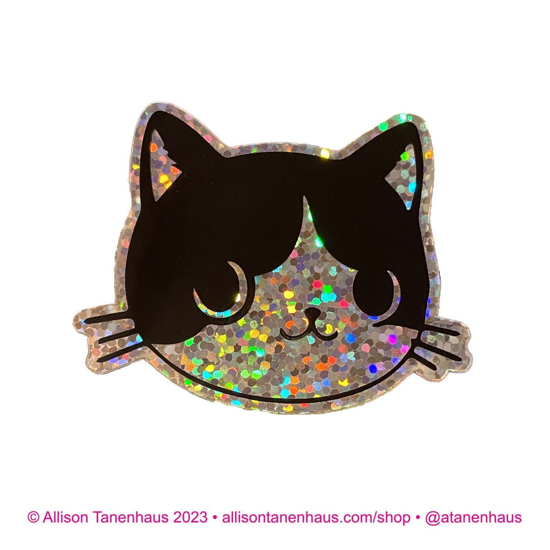 Glitter Black and White Cat Sticker. Vinyl Kitty Sticker. Cat Laptop ...