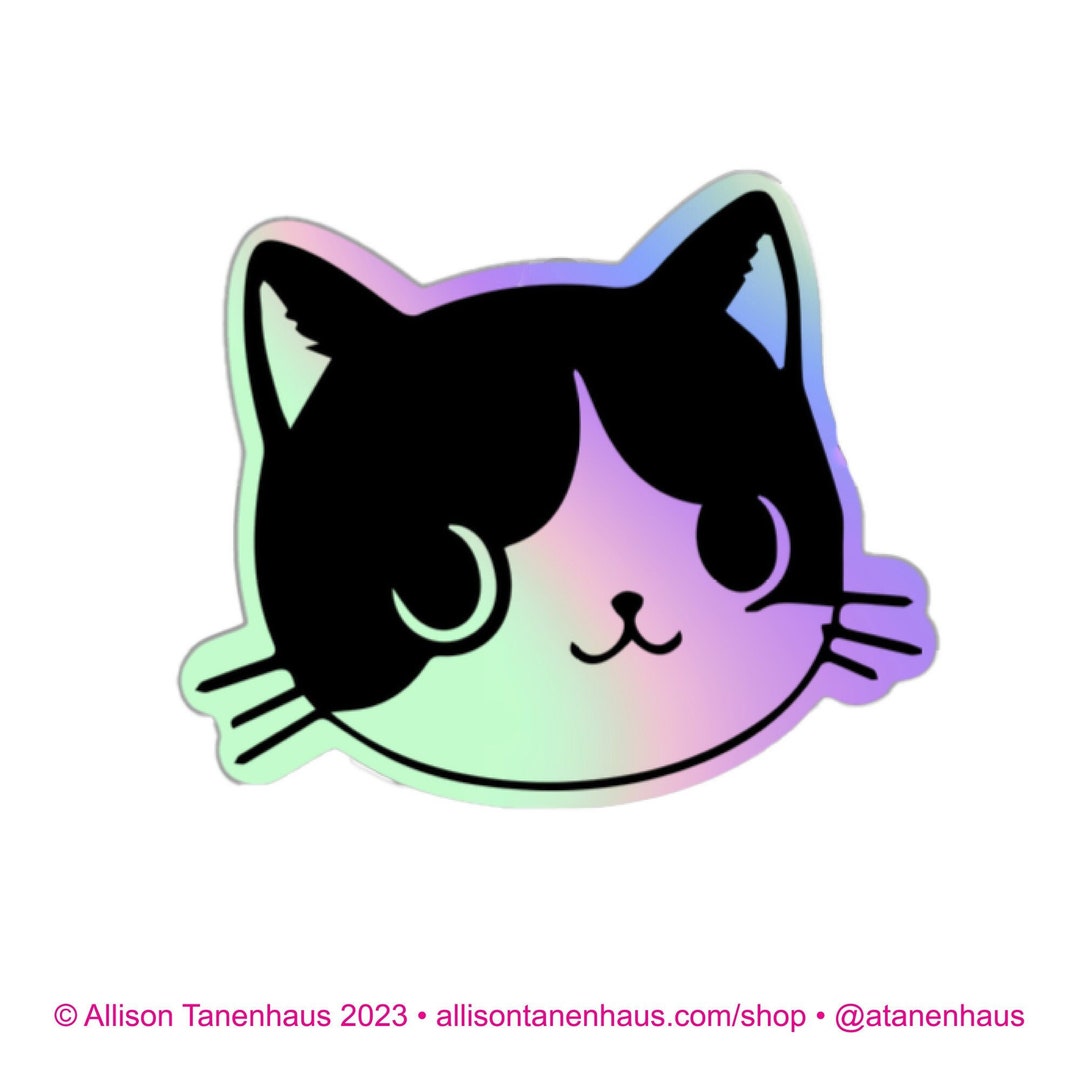 Holographic Black and White Cat Sticker. Vinyl Kitty Sticker. Cat ...
