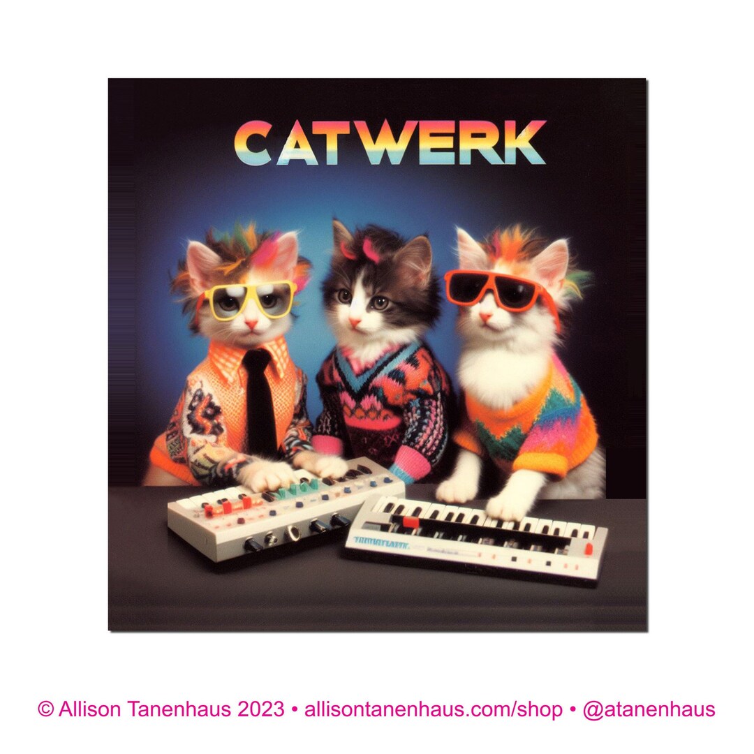 Electronic Synth Cats Sticker. Vinyl Kitty Sticker. Tabby Cat Laptop ...