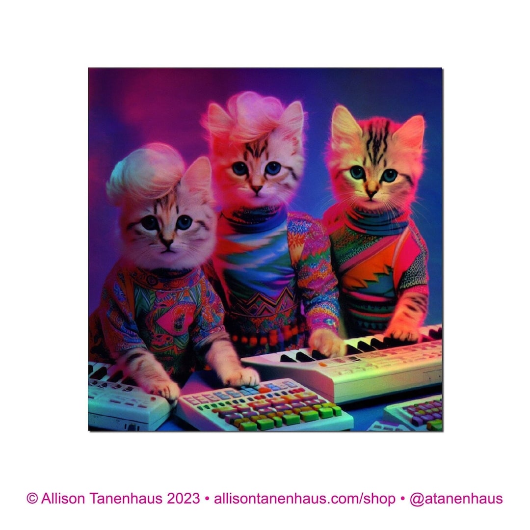 Holographic Synth Cats Sticker. Vinyl Kitty Sticker. Cat Laptop Sticker ...