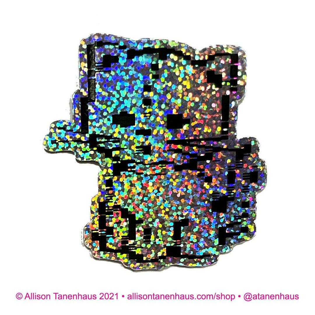Glitter Pixel Cat Sticker. Vinyl Kitty Sticker. Cat Laptop Sticker. Cat ...