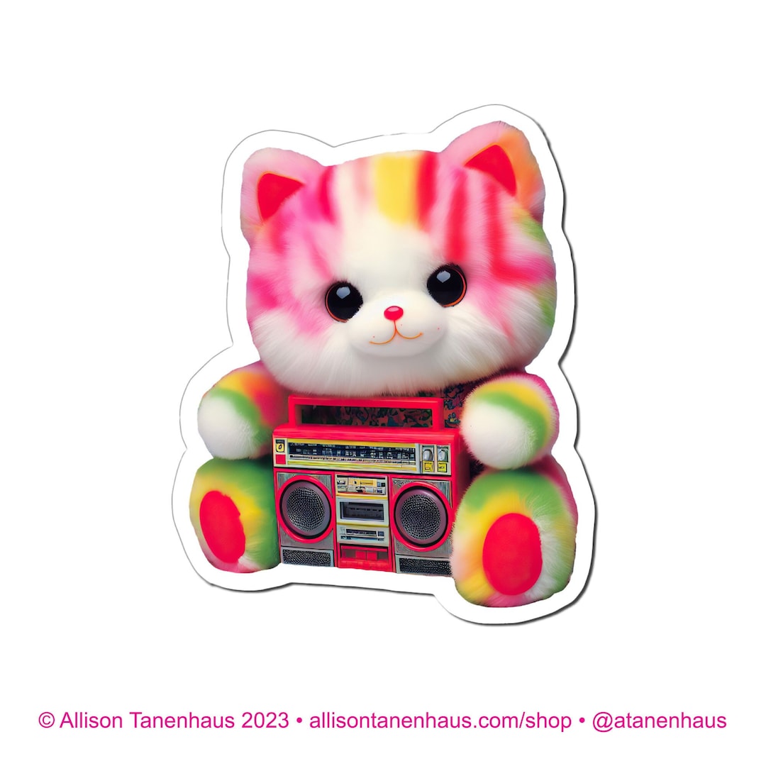 Red Plush Toy Boombox Sticker. Vinyl Kitty Sticker. Cat Laptop Sticker ...