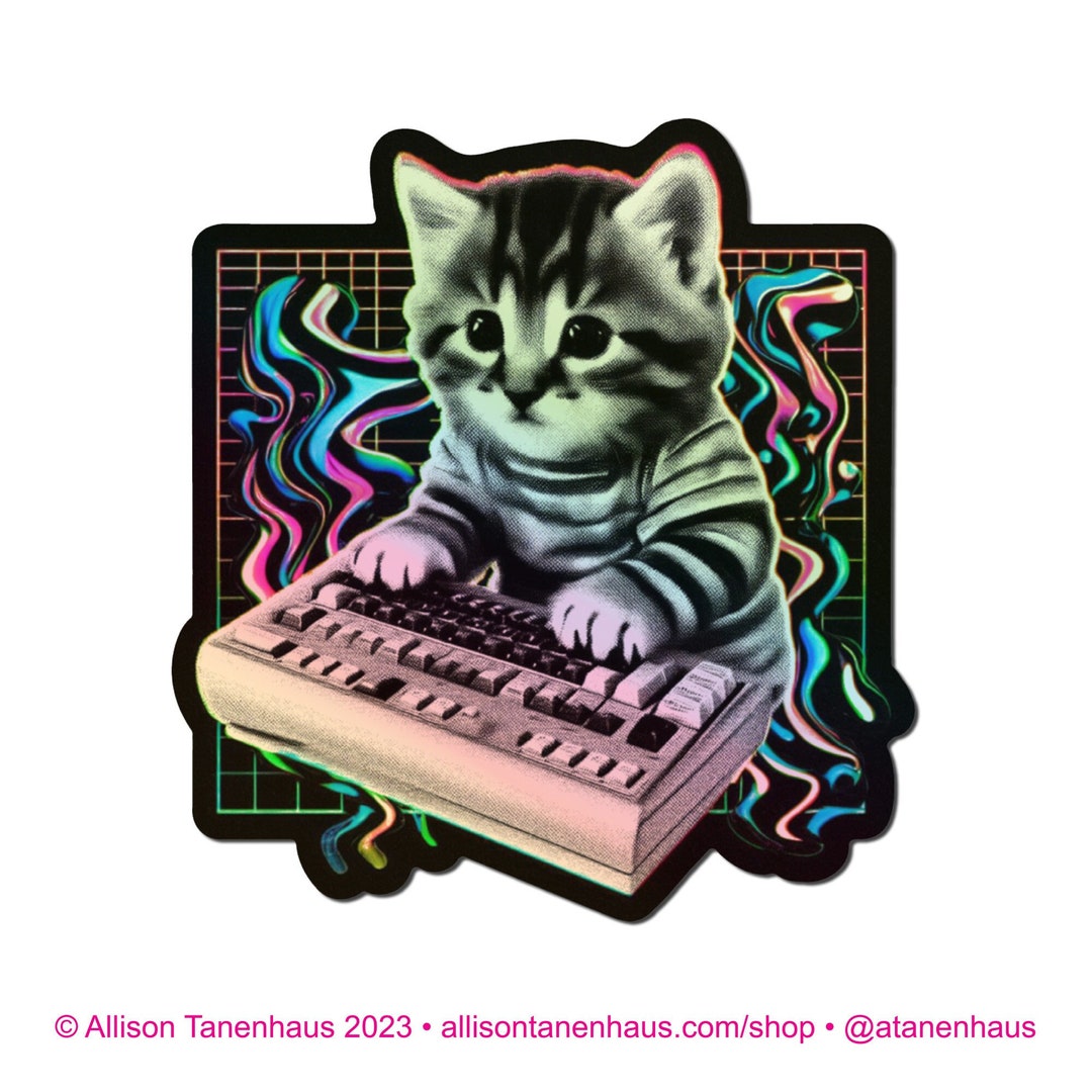 Holographic Keyboard Cat Sticker. Vinyl Kitty Sticker. Cat Laptop ...