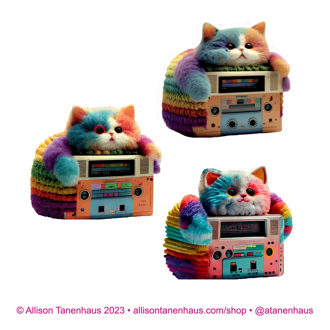 Boombox Kitty Sticker. Vinyl Kitty Sticker. Cat Laptop Sticker. Vinyl ...