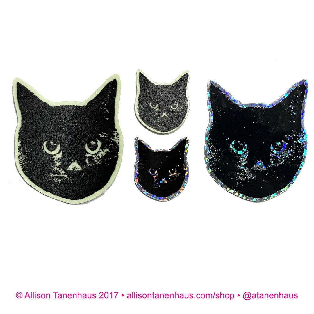 Glitter + Glow Black Cats. Vinyl Cat Stickers. Cat Laptop Sticker. Cat ...