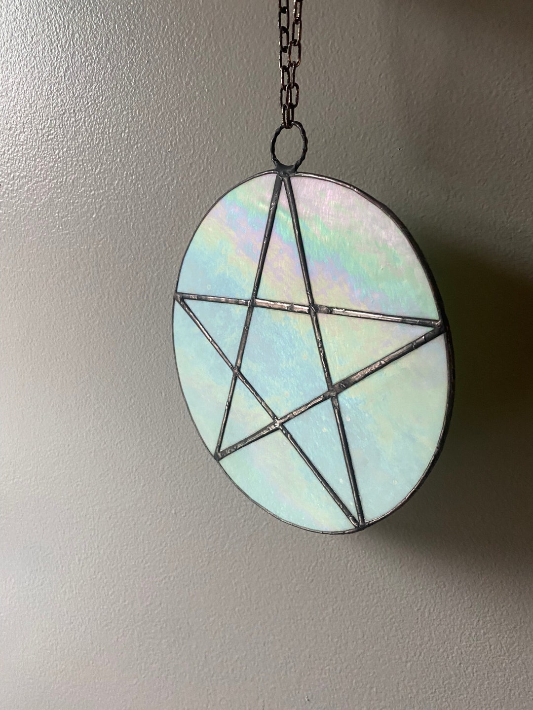 Stained Glass Pentacle / Light Green Opalescent - Etsy
