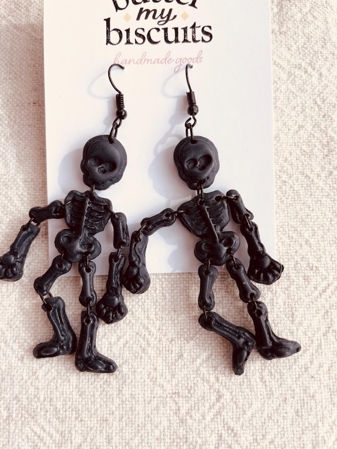 Spooky Skeletons in Black, Posable Skeleton Earrings, Handmade Polymer ...