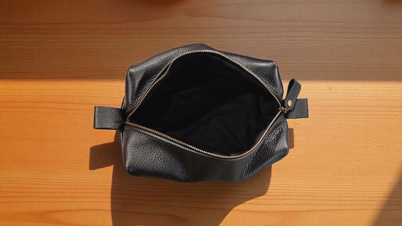 Black Leather Dopp Kit, Fully Waterproof Lined Toiletry Shaving Bag - Etsy