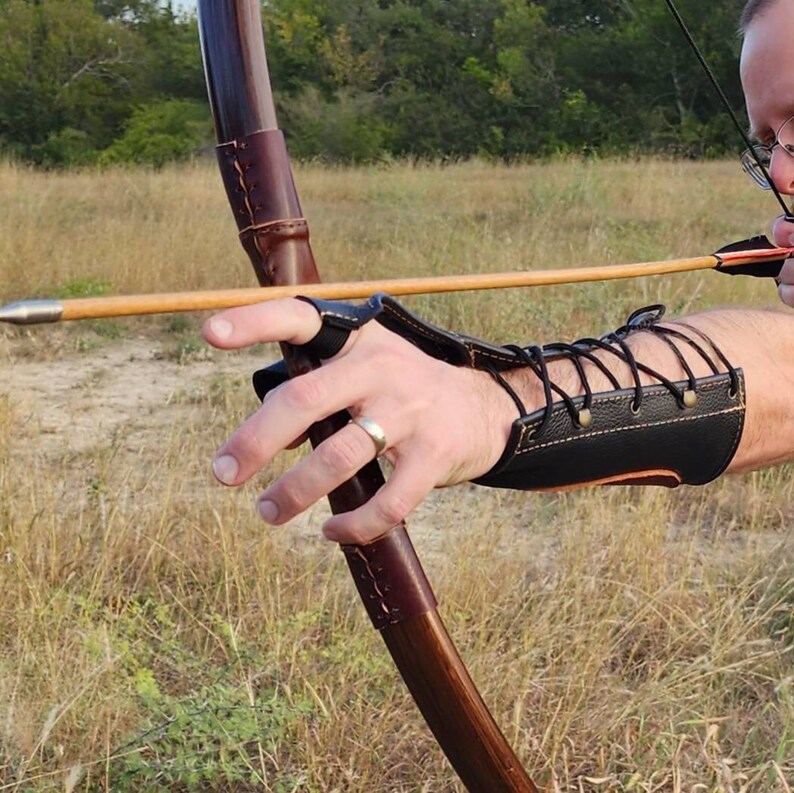 XL Black and Burgundy Leather Arm Guard Bow Hand Shooting Glove, Left ...