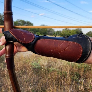 Small Black and Burgundy Leather Arm Guard & Bow Hand Shooting Glove ...