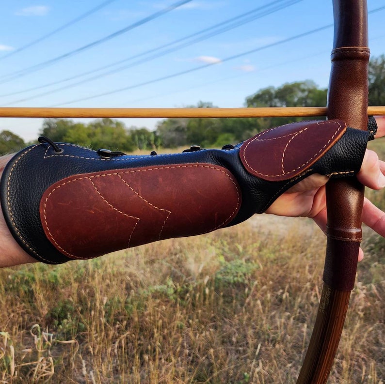 XL Black and Burgundy Leather Arm Guard Bow Hand Shooting Glove, Left ...