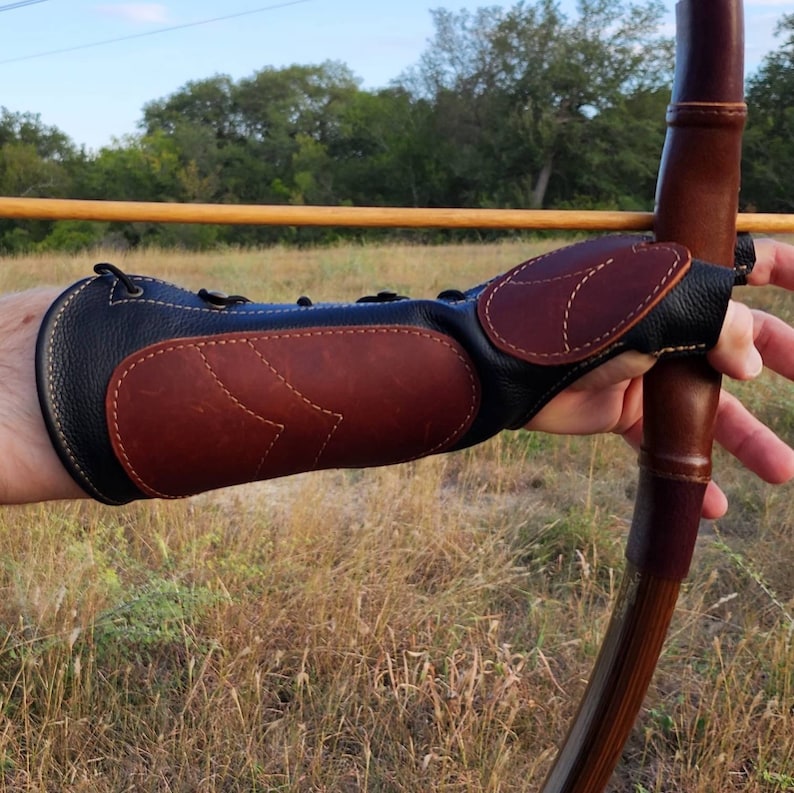 XL Black and Burgundy Leather Arm Guard Bow Hand Shooting Glove, Left ...