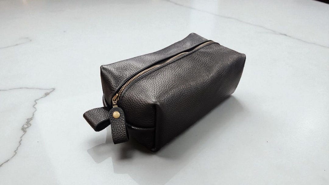 Black Leather Dopp Kit, Fully Waterproof Lined Toiletry Shaving Bag - Etsy
