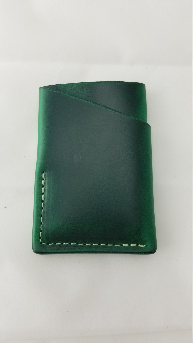 Emerald Green Leather Minimalist Wallet Horween Green Leather | Etsy