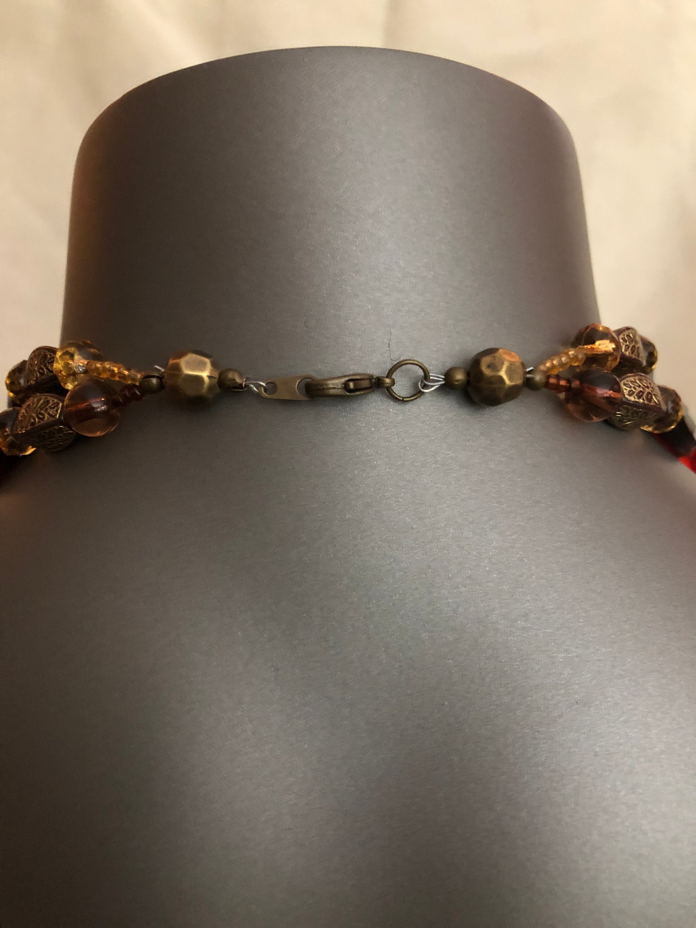 Chucky necklace, chunky necklace in brown, red, and bronze, short ...