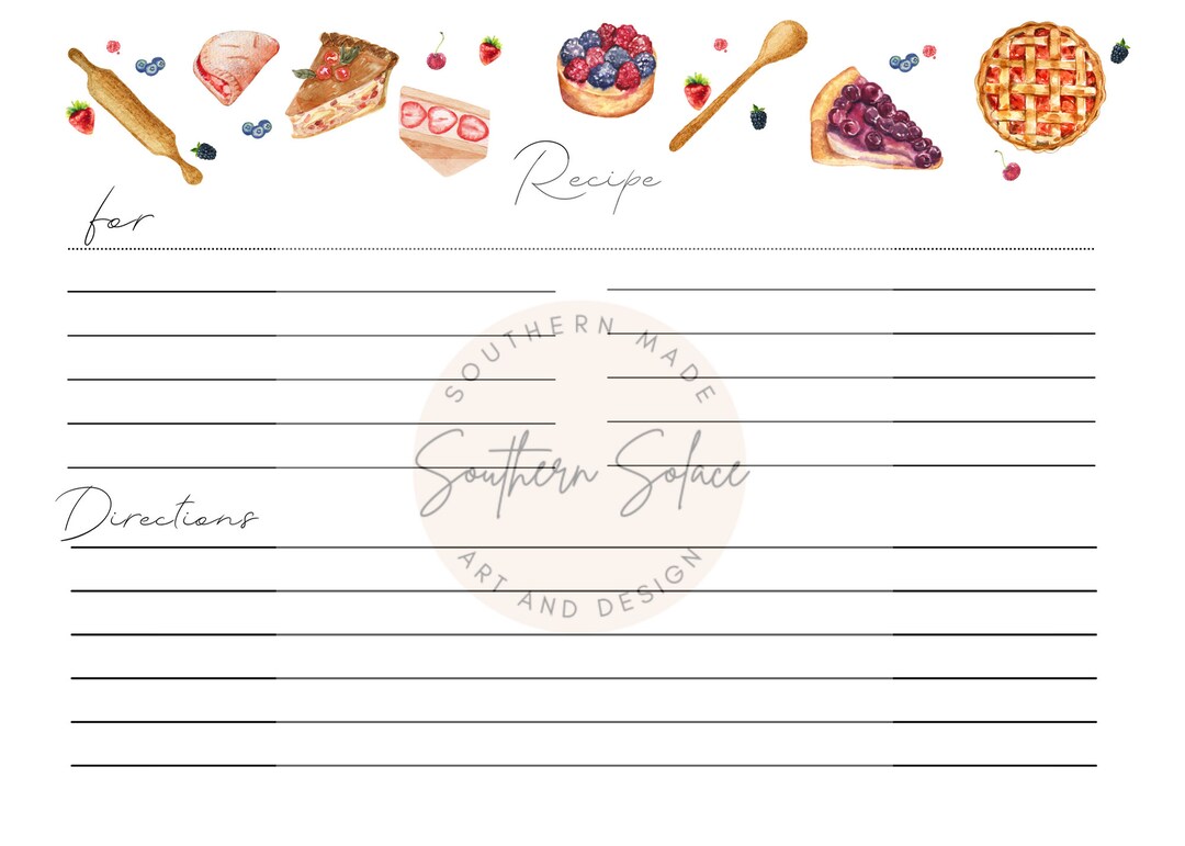 Pie Recipe Card - Etsy