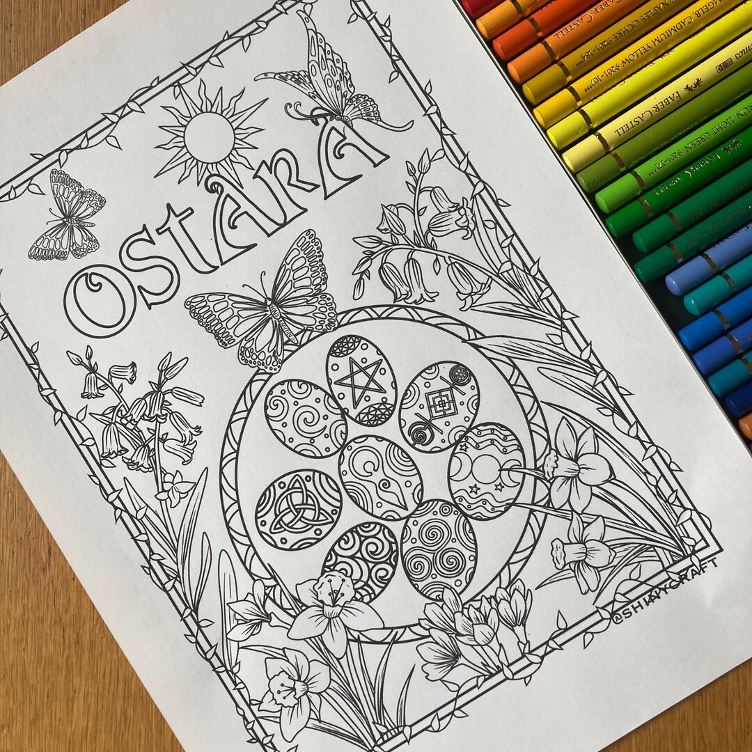 Ostara Colouring Page, Digital Download Only, Witch Colouring Book ...