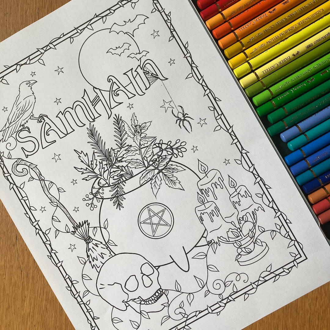 Samhain, Colouring Page, Digital Download Only, Witch Colouring Book ...