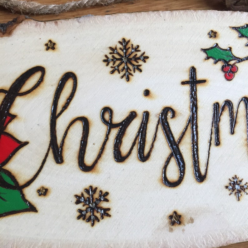 Christmas Pyrography Wooden Hanging Sign Christmas Decoration - Etsy