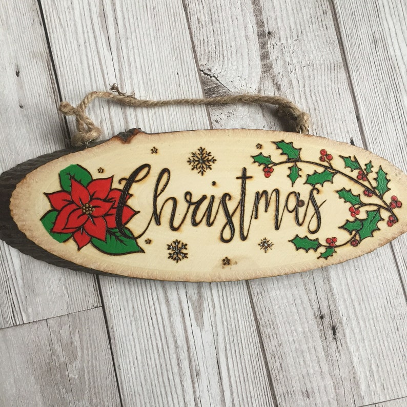 Christmas Pyrography Wooden Hanging Sign Christmas Decoration - Etsy