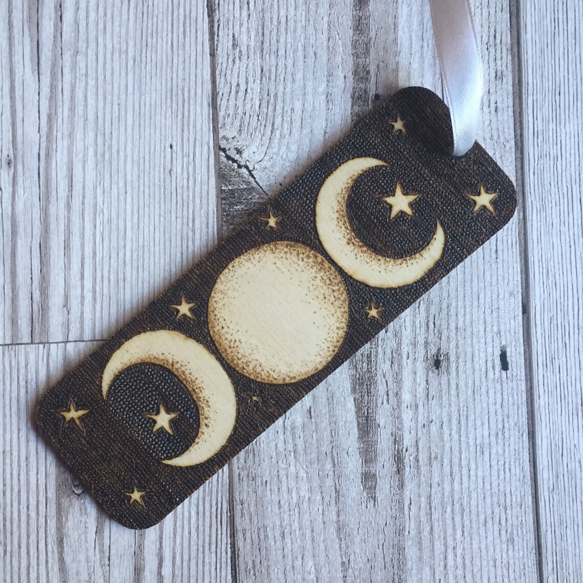 Pyrography Wood Burning Moon Phases Wooden Boomark Triple | Etsy