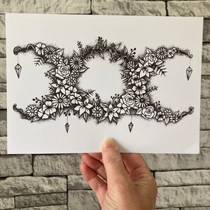 Triple Moon Goddess Flower Wreath Ink Art Print - Etsy