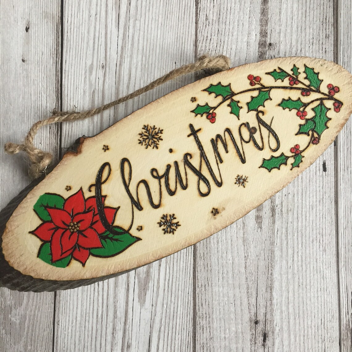Christmas Pyrography Wooden Hanging Sign Christmas Decoration - Etsy
