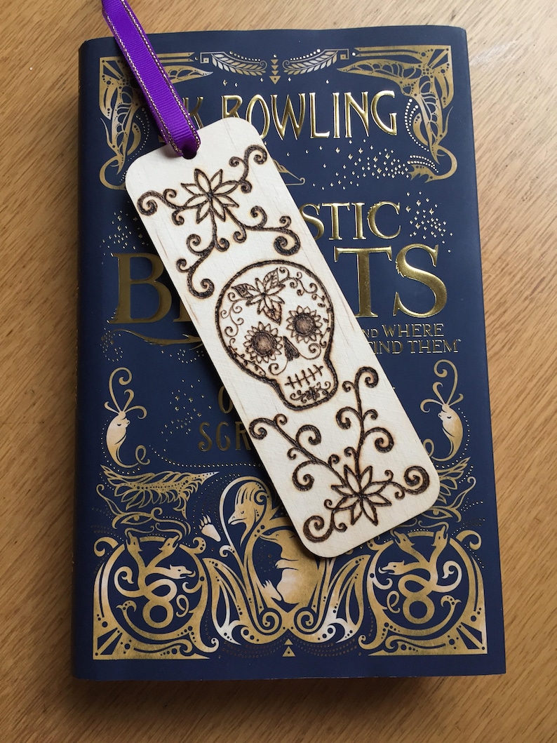 Sugar Skull Pyrography Bookmark | Etsy