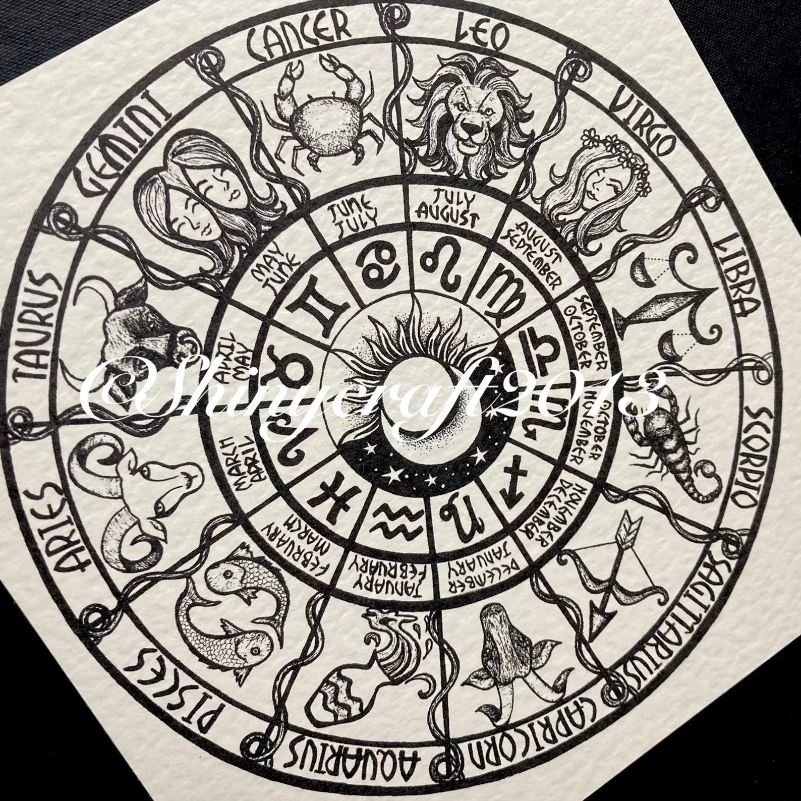 Zodiac Wheel Print of My Original Pen and Ink Astrology Art - Etsy