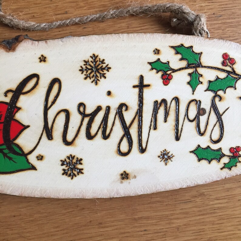 Christmas Pyrography Wooden Hanging Sign Christmas Decoration | Etsy