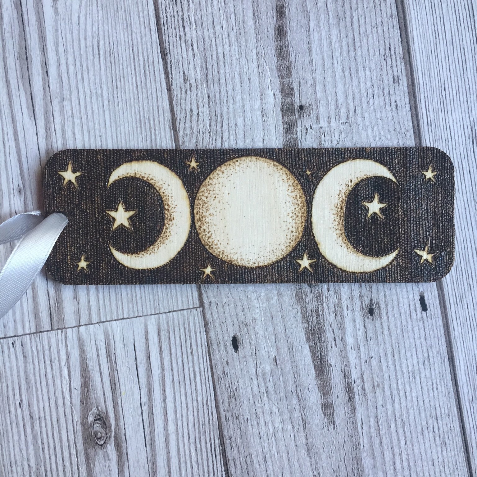 Pyrography Wood Burning Moon Phases Wooden Boomark Triple | Etsy