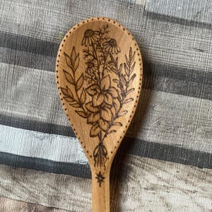 Wooden Spoon With Herb Design Pyrography Woodburning Kitchen Decor - Etsy
