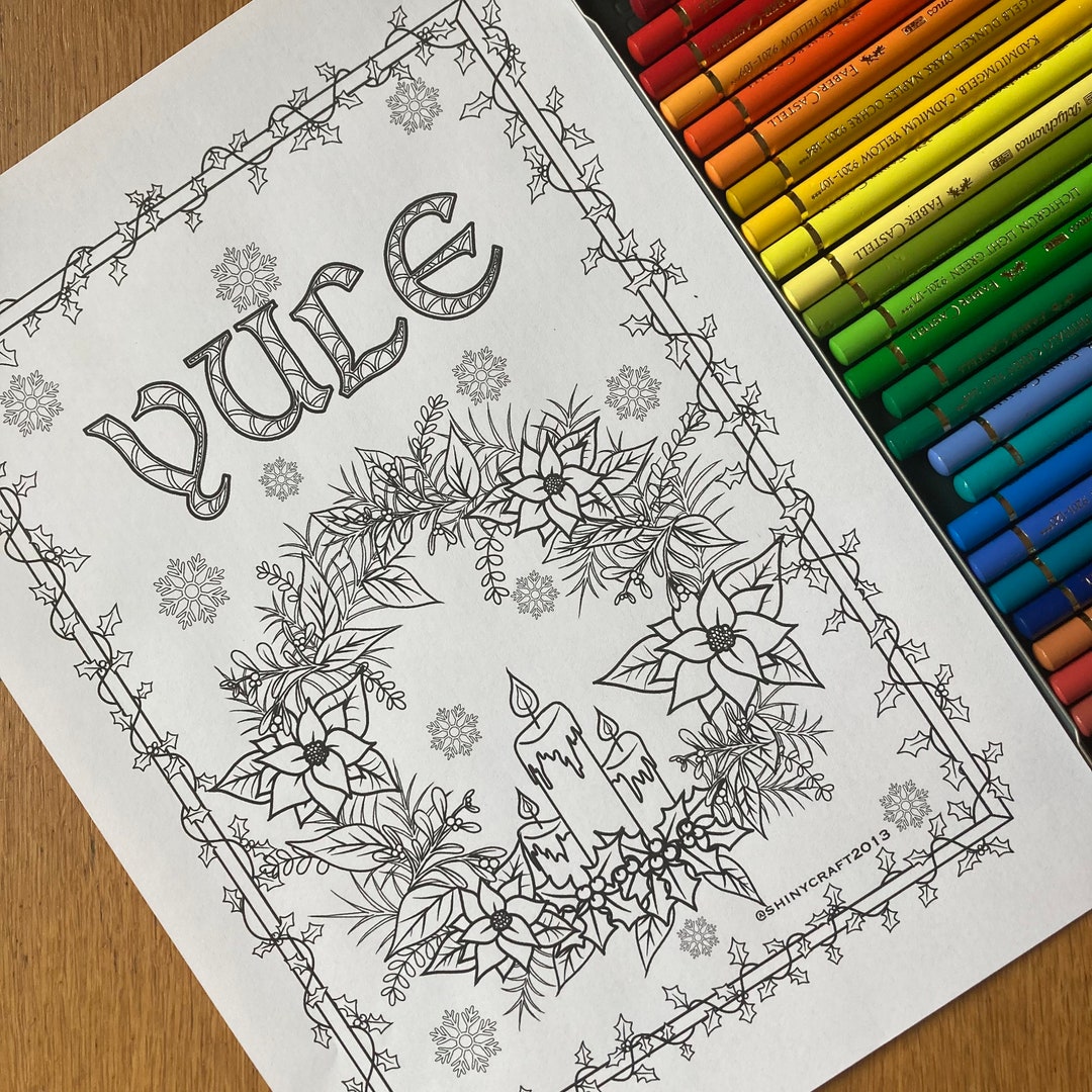 Yule Colouring Page, Digital Download Only, Witch Colouring, Sabbats ...