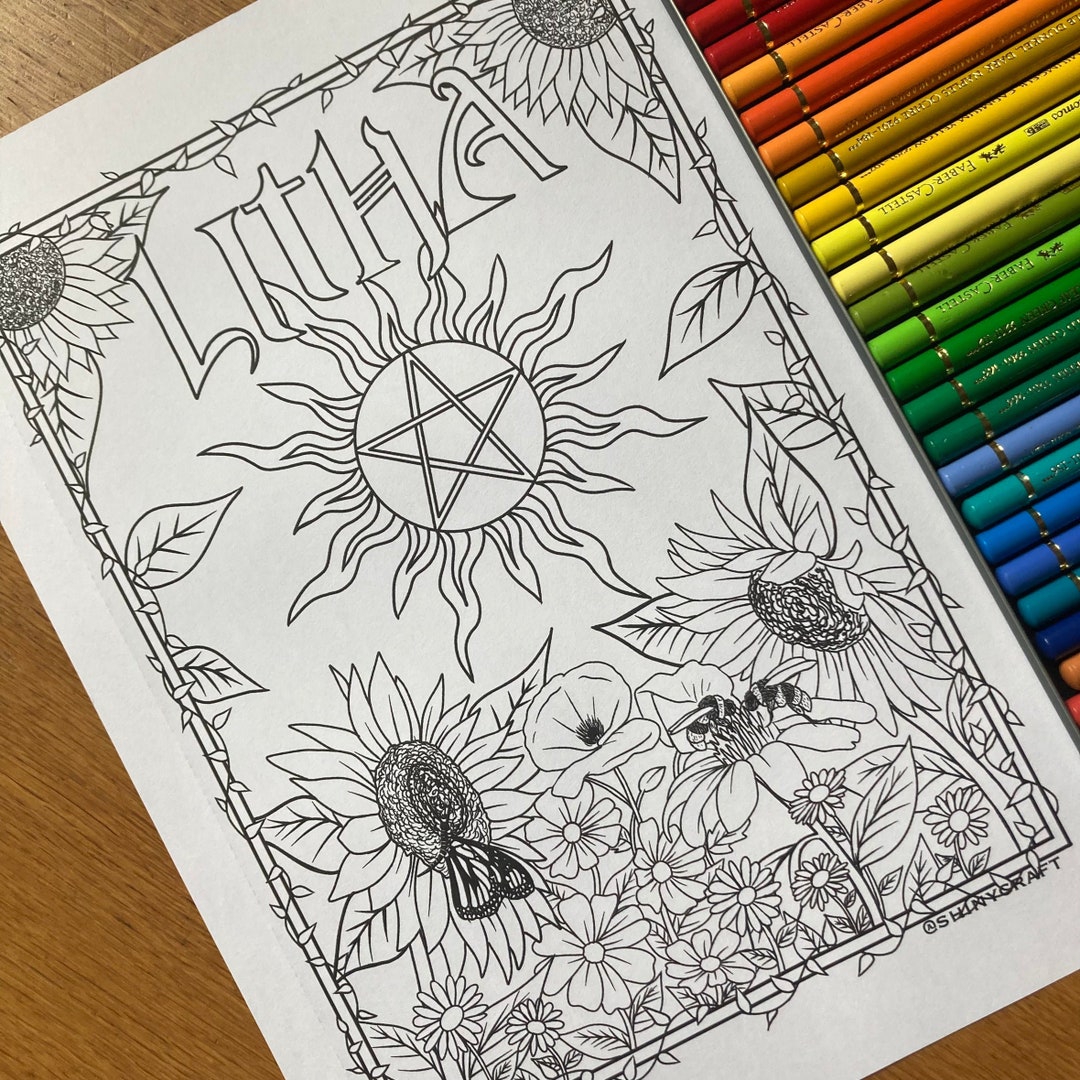 Litha Colouring Page, Digital Download Only, Witch Colouring, Sabbats ...
