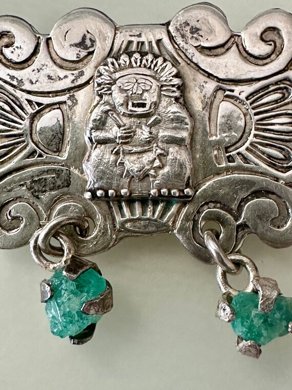 900 Silver Warrior Inca Figure Pin/Brooch - Gem